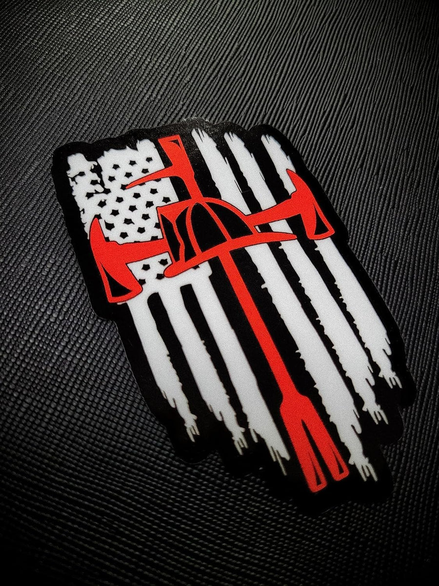 American Flag Axe Halligan Helmet Maltese Cross Firefighter Decal ...