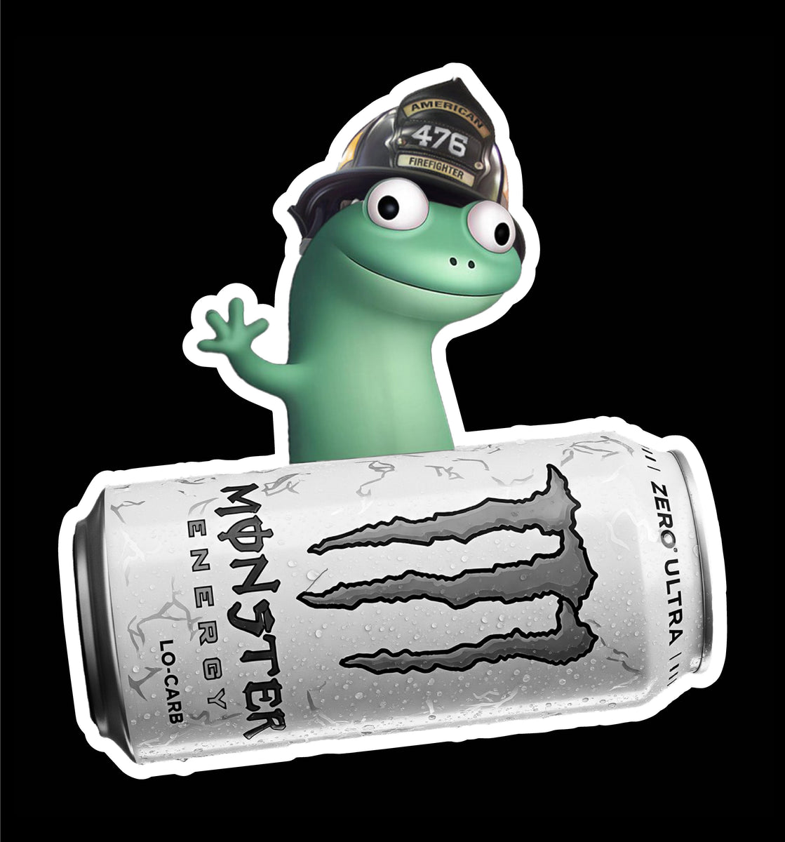 White Monster Firefighter Lizard meme (two decals 2.5") Sticker ...
